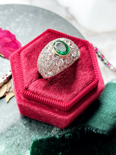 Platinum Art Deco Emerald & Diamond Bombe Ring – Tigerlilys LLC